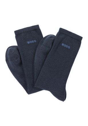HUGO BOSS Businesssocken BOSS 2P RS Uni Logo CC W, Damen, Gr. 35-38, blau (dunkelblau 401), Baumwolle, unifarben, normal, Socken, mit BOSS Schriftzug