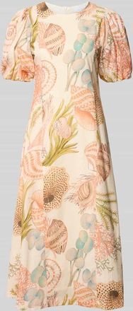 Rich & Royal Midikleid im Allover-Look mit Puff&auml;rmeln