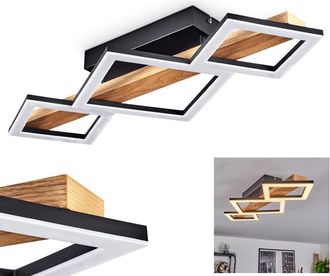 HOFSTEIN LED Deckenleuchte Tavon, moderne Deckenlampe aus Metall/Holz/Kunststoff in Schwarz/Natur/Weiß, Leuchte mit Balken aus Echtholz, 1560 Lumen, 3000 Kelvi