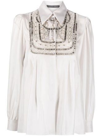 Alberta Ferretti Strassverziertes Hemd - Wei&szlig;