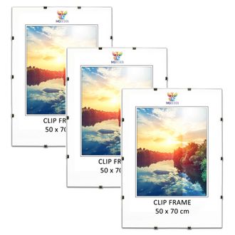 MG Design Cliprahmen Set 3 St&uuml;ck in 50 x 70 cm - Rahmenlose Bilderrahmen mit Acrylglas & HDF-R&uuml;ckwand f&uuml;r Fotos, Poster & Puzzle, vertikal & horizontal