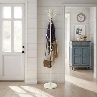 IDIMEX Kleiderst&auml;nder ZENO aus Metall, Beige - Garderobenst&auml;nder, Jackenst&auml;nder mit 6 praktischen Haken. Ideal f&uuml;r Flur und Eingangsbereich