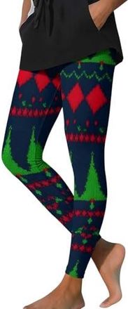 Generic Leggings de No&euml;l pour femmes taille haute pantalon de yoga long motif de No&euml;l mignon leggings d&eacute;contract&eacute;s pantalons de travail femmes noir, vert, XXL
