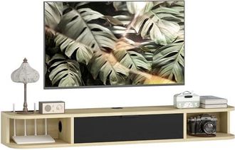 HOMCOM Meuble TV Suspendu 120 cm, Meuble t&eacute;l&eacute; pour t&eacute;l&eacute;viseur jusqu&agrave; 50 Pouces, tiroir Rabattable, 2 &eacute;tag&egrave;res Ouvertes et Passe-c&acirc;bles, Banc TV Mural pour Sa