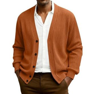 Generic NYSBH Veste dhiver &agrave; manches longues filet&eacute;e pour homme Couleur unie Pull d&eacute;contract&eacute; en tricot pour homme, Orange, 5XL