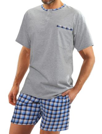 Sesto Senso Herren Schlafanzug Kurz Pyjama Baumwolle Kurzarm T-Shirt Pyjamahose Zweiteilig Set grau 3XL Jasiek Melange