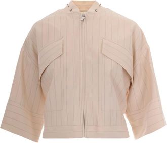 Liu Jo Femme, Vestes, Beige, Taille: 36 FR Veste &agrave; rayures avec embellissements bijoux