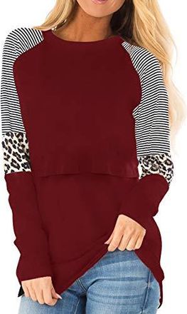 Smallshow Femmes Maternité Allaitement Vetement Manches Longues Tee Shirt Grossesse,Wine,XXL