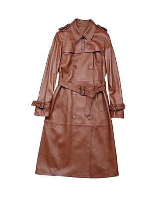 Generic Manteau en cuir pour femme - Double boutonnage ceinture revers mode v&eacute;ritable peau de mouton mince Trench Coat, EN8, M