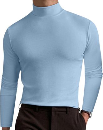 TOMWELL Rollkragenshirt Herren Basic Rollkragenpullover Slim Fit Langarmshirt Einfarbig Unterzieh Pullover A Hellblau XXL