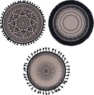 Villa D'Este Home Tivoli Tischsets, rund, 38 cm, aus Jute, Schwarz, 6 Stück