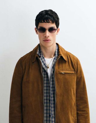 AllSaints Ashwood - Veste zipp&eacute;e en cuir aspect daim - Marron