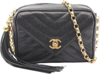 Chanel Pre-owned Sac bandouli&egrave;re V Stitch Chevron en cuir de veau grain&eacute; - Femme - Pre-owned - Noir - Taille: ONE Size