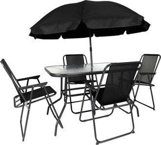 Paris Prix Ensemble Table de Jardin & 4 Chaises Parasol 120cm Noir