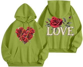 Generic Sweat &agrave; capuche &agrave; manches longues pour la Saint-Valentin 2026 pour femme (2), Vert, XXL