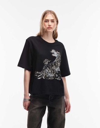 AllSaints Pounce - T-shirt &agrave; motif Lisa - Noir