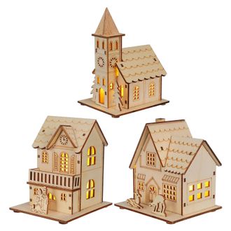 DOITOOL 3st&uuml;cke Mini Haus Aus Holz Leuchtende Weihnachtsdekoration Holzhausdekoration F&uuml;r Festliche Szenen Leuchtornamente F&uuml;r Innenr&auml;ume Weihnachtsdekoration