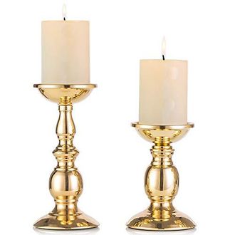 Nuptio Nuptio Lot de 2 bougeoirs dor&eacute;s en fer, parfaits pour bougies piliers de 80 mm ou LED sans flamme, d&eacute;corations Halloween et No&euml;l, cadeaux mariage, mai
