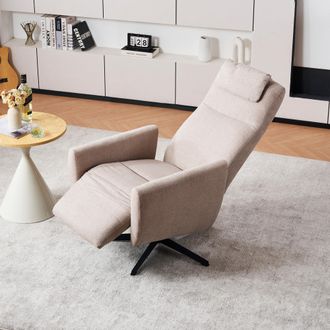 Suky Brand Bequemer Relaxsessel mit Liegefunktion - Chenille Fernsehsessel mit Fußstütze, modernes Sofa, drehbarer Stillsessel & Loungesessel für Wohnzimmer (Gra