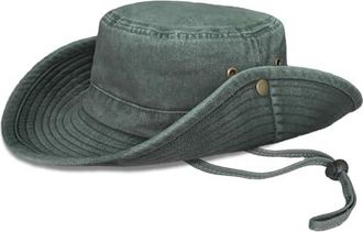 TOSKATOK UPF 50+ Chapeau de Brousse Unisexe en Coton de Style Australien Safari Outback avec Large Bord, mentonnière Amovible, Boutons-Pression latéraux et aér