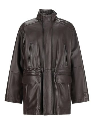 Balenciaga manteau en cuir à coupe oversize - Marron