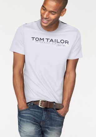 Tom Tailor Rundhalsshirt TOM TAILOR, Herren, Gr. XXL, wei&szlig;, Single Jersey, Obermaterial: 100% Baumwolle, bedruckt, regular fit h&uuml;ftbedeckend, Rundhals, Shirts Ru