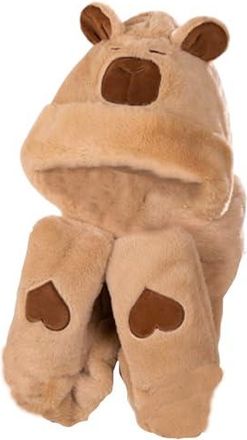Generic Ensemble de bonnets &agrave; capuche Capybara - Gants &eacute;charpe &agrave; capuche mignons, pack de chaleur dhiver, protection confortable de la t&ecirc;te, du cou et de la m