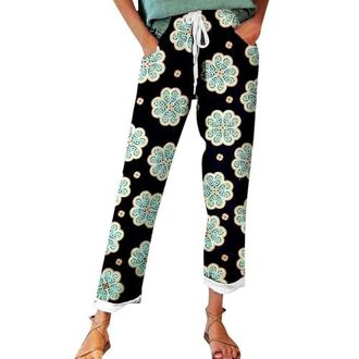 Generic Pantalon L&eacute;ger Femme Fluide Ete Leger en Lin &Eacute;t&eacute; Womens Autumn Fragrant Linen Print Casual Pants Perfect for Spring Comfortable and Trendy for Relaxed