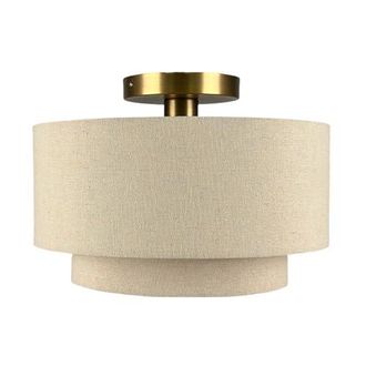 Relaxdays Deckenlampe, Leinen & Metall, HxD: 24 x 35 cm, E27, Deckenleuchte Wohnzimmer, Schlafzimmer, beige/Bronze