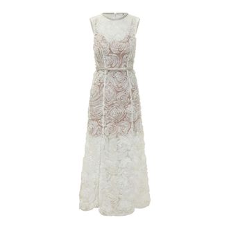 Self Portrait Pf26 Robe Mi-longue en Tulle et Dentelle - Femme - Robes - Blanc - Taille: 36 FR