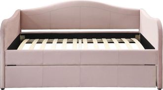 Vente-Unique Vente-unique - Lit banquette gigogne 2 x 90 x 190 cm - Velours - Rose - mathilde