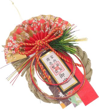 NUOBESTY Japanischer Strohkranz Anh&auml;nger Nat&uuml;rliche Neujahrsdeko H&auml;ngend f&uuml;r Haust&uuml;r Restaurant B&uuml;ro Traditioneller Handgefertigter Gl&uuml;cksbringer Einzigartiges