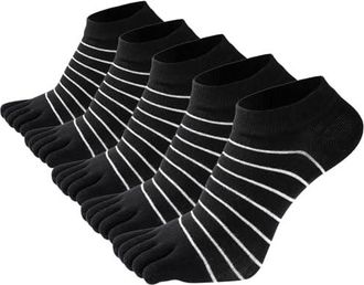 Feoya Chaussettes 5 Doigts Femme Chaussettes Basses Courtes Coton Chaussette à Orteils Séparés Respirantes Socquettes Cheville Rayées de Sport Course à Pied