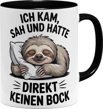OM3 lustige Faultier Kaffee-Tasse mit mit Spruch - Ich kam sah und hatte direkt keinen Bock - Morgenmuffel & Chiller Keramik Becher - 325ml - Beidseitig B