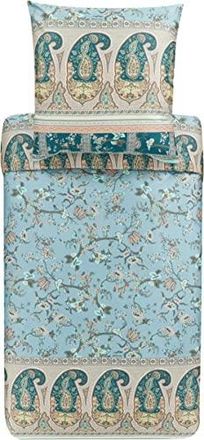 Bassetti Bettwäsche Garnitur Genova V1 aus Baumwolle Mako-Satin in der Farbe Grün 2-Teilig mit Reißverschluss, Maße: 240cm x 220cm, 80cm x 80cm, 9325196