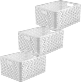 Rotho Country 3er-Set Aufbewahrungsbox Rattan-Optik, Kunststoff (PP) BPA-frei, Weiss, 3 x A4+/28l, (43 x 33 x 21,5 cm), 3