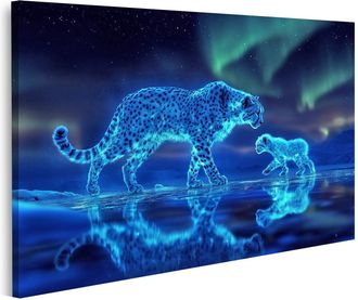 Islandburner Bild auf Leinwand Leuchtende Schneeleoparden unter Nordlichtern Bilder Wandbilder Poster