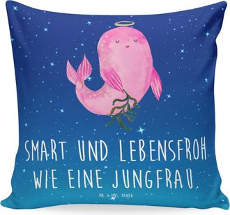 Mr. & Mrs. Panda Zierkissen Sternzeichen Jungfrau - Geschenk, Sofakissen, Tierkreiszeichen, Geburtstag August, Sofakissen 40x40, Kissen 40x40