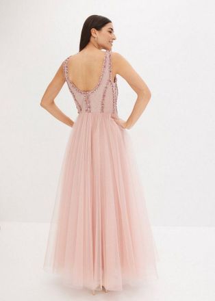 Bonprix Maxikleid aus feinem T&uuml;ll, mit Paillettenstickerei im Oberteil, ohne &Auml;rmel