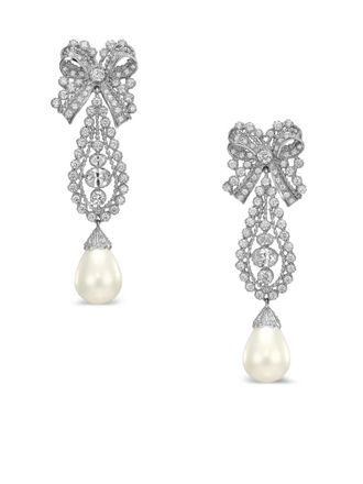 Anabela Chan boucles doreilles Dentelle Bow en or blanc 14ct et rhodium vermeil serties de diamant &agrave; perles