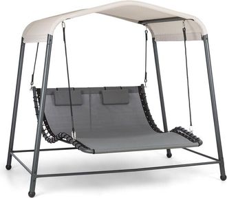 Blumfeldt Palermo - double chaise longue &agrave; bascule, acier, auvent: 200 x 144 cm (LxP), surface de couchage: 130 x 207 cm (LxP), style sobre, 2 oreillers