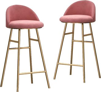 Generic 2er-Set Barhocker in Tresenh&ouml;he - Samt-Barhocker mit goldfarbenen Metallbeinen, K&uuml;cheninselst&uuml;hle, hohe Barhocker f&uuml;r K&uuml;cheninsel, Theke, Pub, Bistro