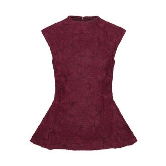 Rotate Flower Mesh Top - - Tops - Damen - Rot - S