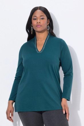 Ulla Popken T-Shirt Shirt A-Linie Kelchkragen Langarm Pima Cotton