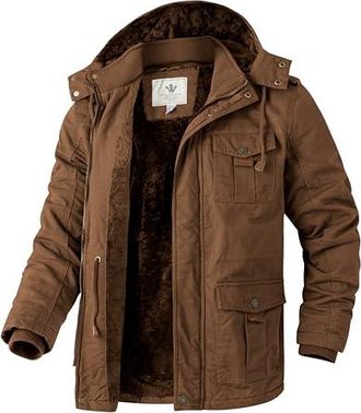 WenVen Homme Veste dhiver Chaude Manteau Coupe-Vent Veste dExtérieur Mi-Longue Décontractée à Capuche Doublure en Polaire Parka Militaire Classique Marron M