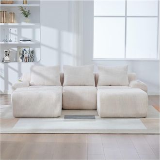 Generic Modernes L-f&ouml;rmiges modulares Sofa, 3-Sitzer-Sofa, modulares Ecksofa aus Cord, ergonomisch geschwungenes Design, ausgestattet mit Aufbewahrungstaschen