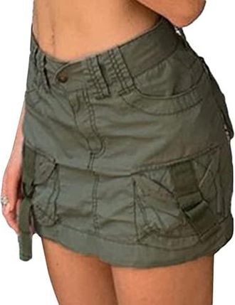 Onsoyours Jupe en Jean Femmes Taille Basse Y2k Mini Jupe en Denim Été Sexy Jupe Court Crayon Moulant Jupe Harajuku Streetwear B Armée Verte S