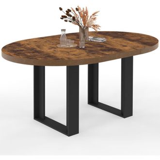IDMarket Table &agrave; manger extensible ronde PHOENIX 4-6 personnes bois fonc&eacute; effet vielli et noir 120-160 cm
