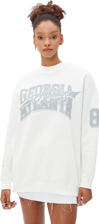 Koton Women Crew Neck Oversized Printed Ribbed Sweatshirt