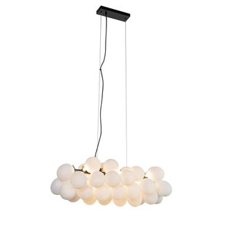 QAZQA Design Hängelampe I Pendellampe I Pendelleuchte schwarz mit Opalglas 8-flammig länglich - Uvas I Wohnzimmer I Schlafzimmer - Länglich - LED geeignet G